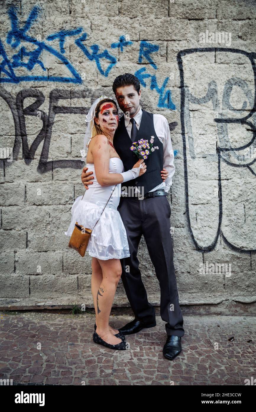 Sao Paulo, Brazil. 2nd November, 2013. Couple dressed up as bride and ...