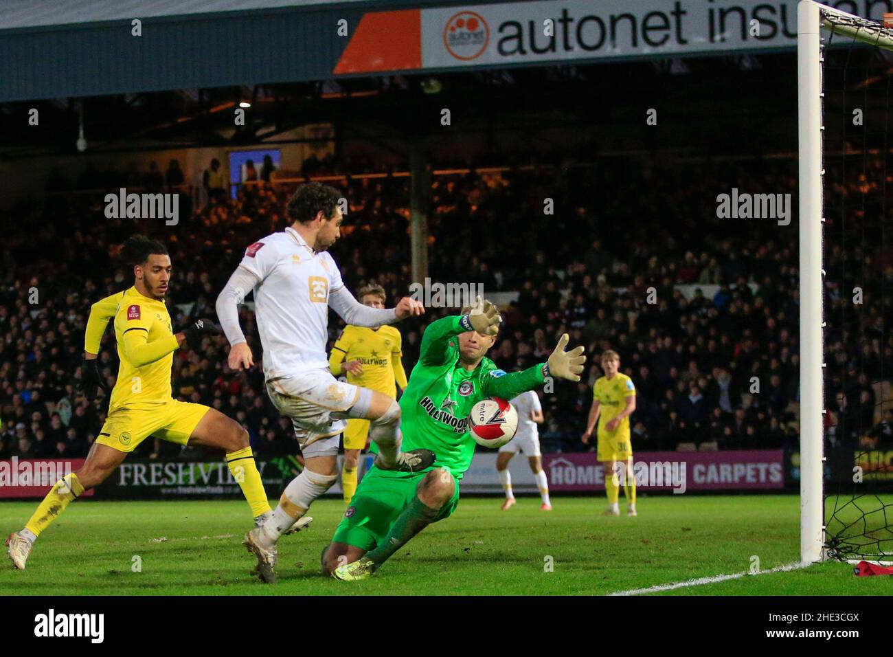 David Worrall #7 of Port Vale sees his effort on goal saved by Jonas ...