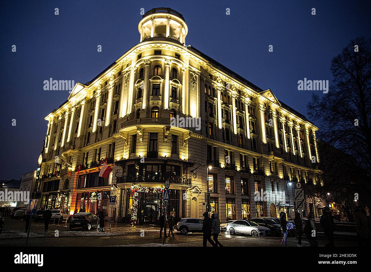 5 of December 2021 Warsaw, Poland. Nowy Swiat street. Festive Christmas ...