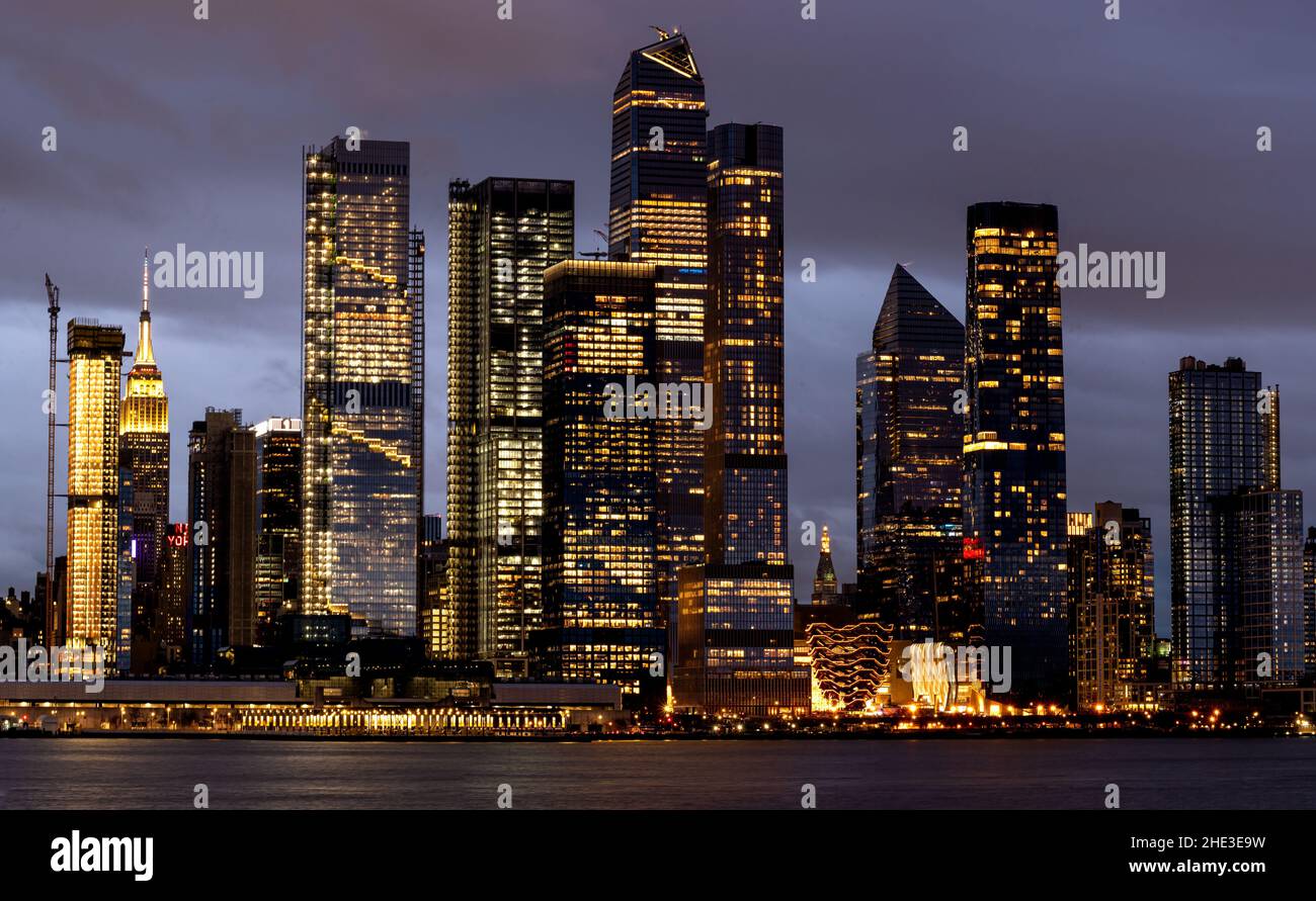 New York, NY - USA - Jan 2, 2022: Horizontal blue hour view of Hudson ...