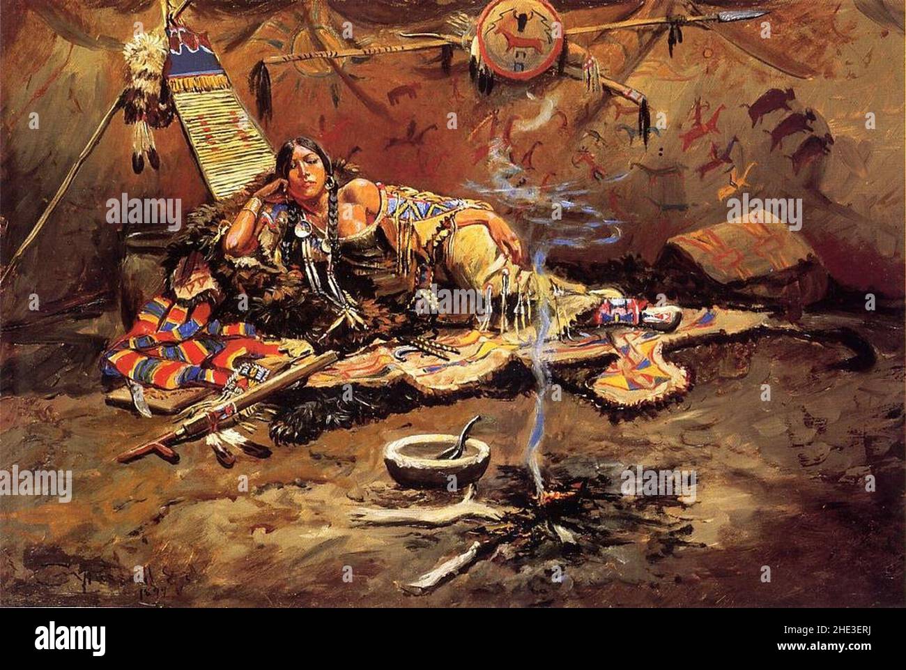 Charles Marion Russell - Waiting and Mad Stock Photo - Alamy