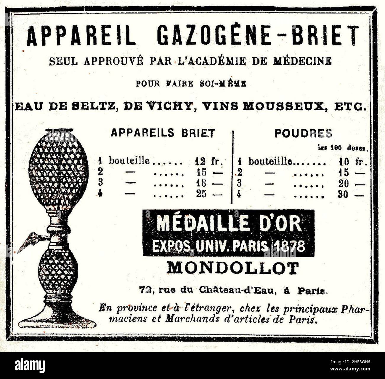 Réclame de 1888 pour l'Appareil Gazogène-Briet Stock Photo - Alamy