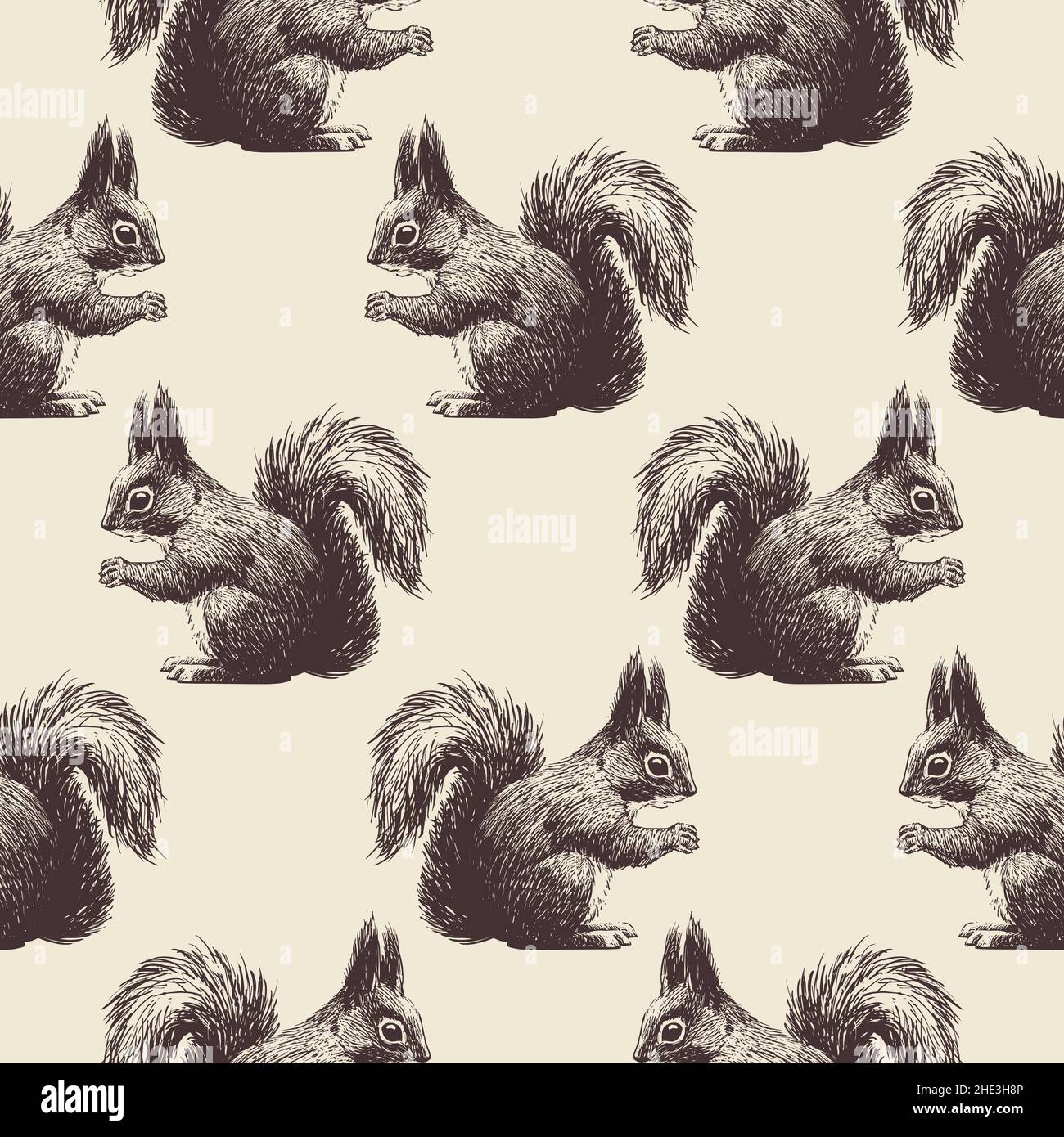 Hand-drawn pattern squirrels on a beige background for printing on ...
