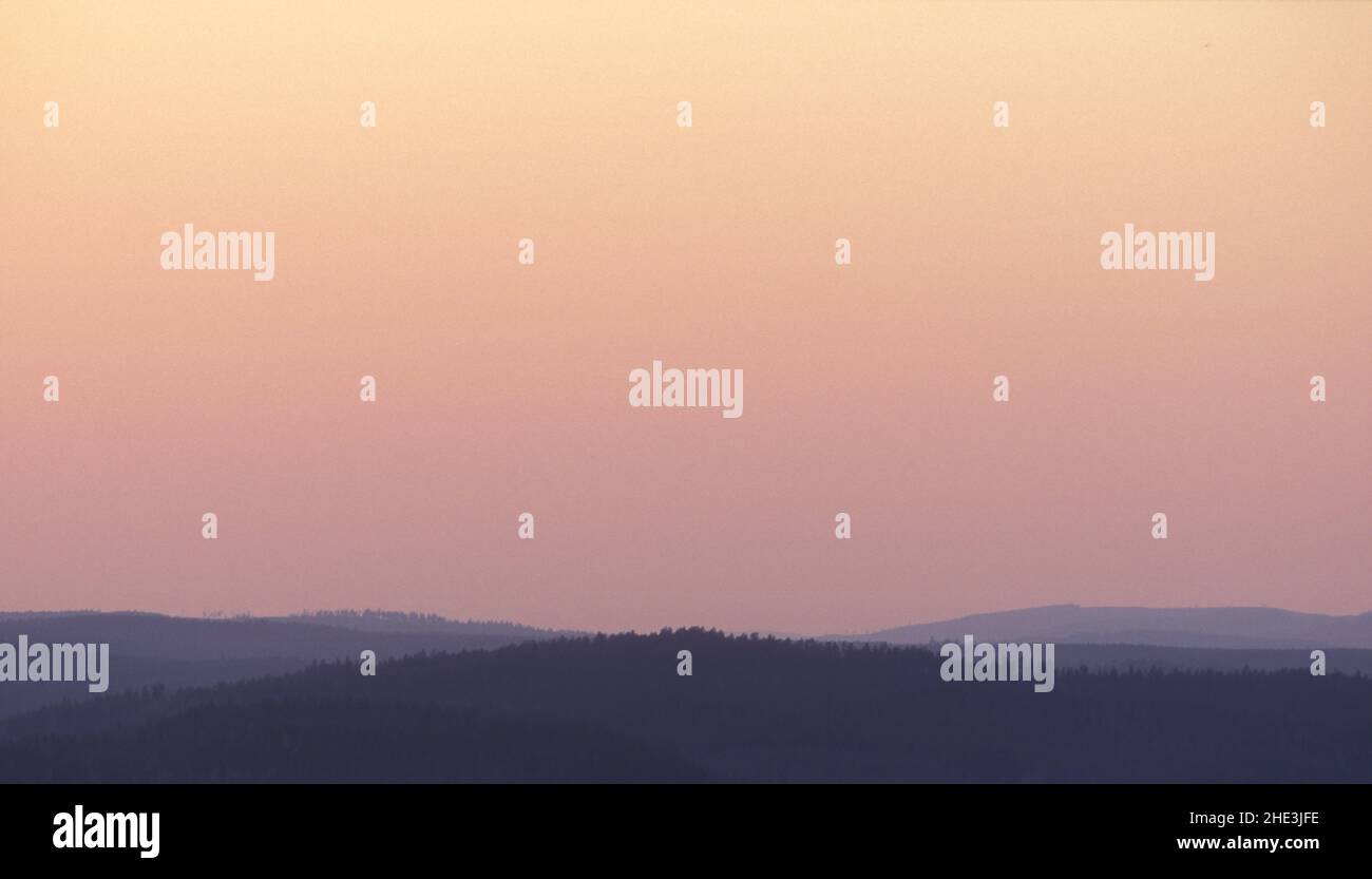 Sunset evening, nightfall over the hills, analog. Colorful sky above ...