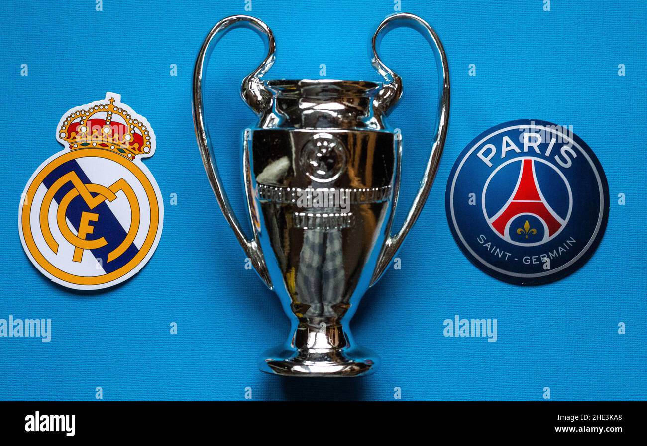 December 19, 2021 St. Petersburg, Russia. The emblems of the football ...