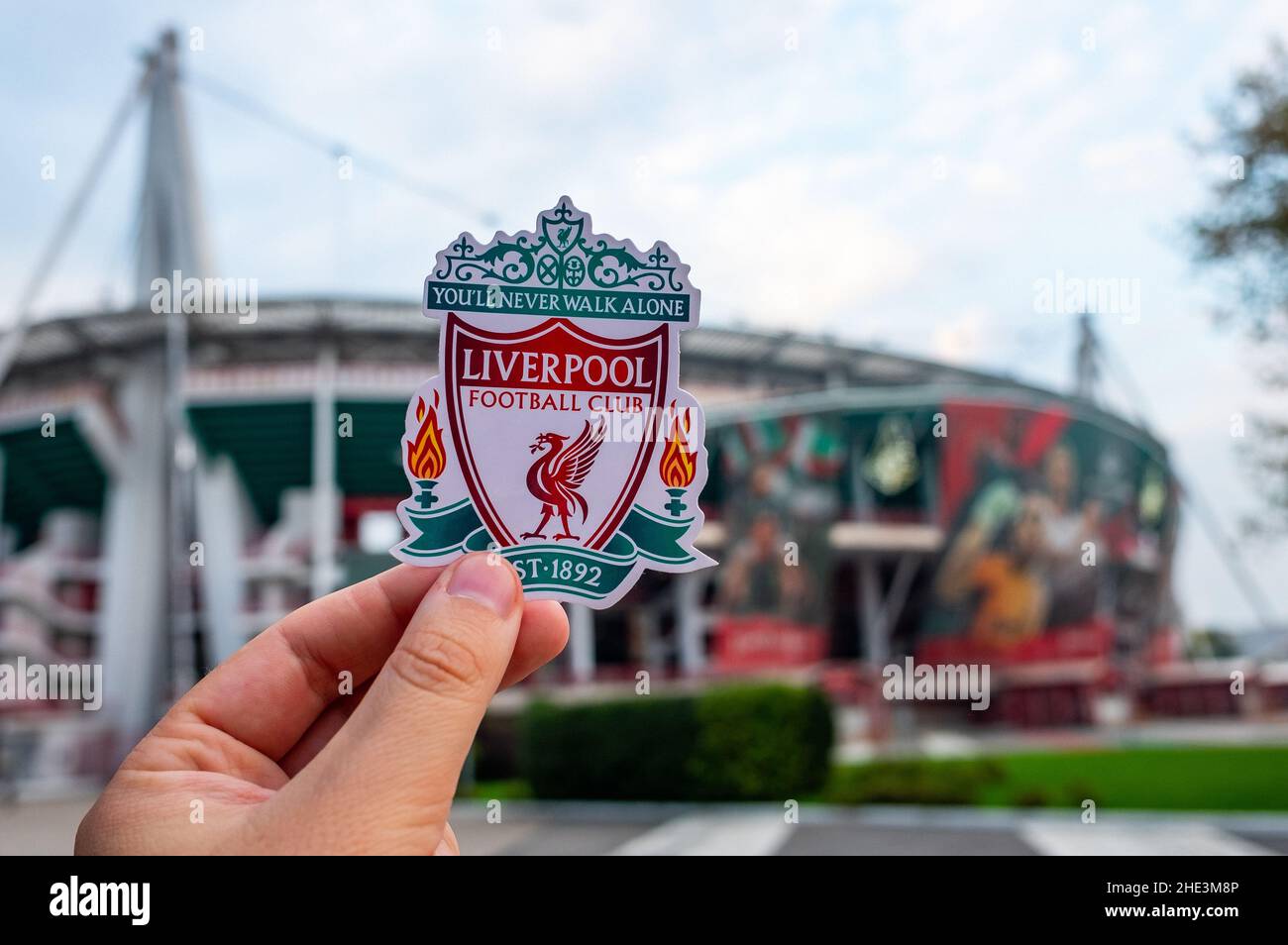 August 30, 2021, Liverpool, UK. Liverpool F.C. Football Club emblem ...