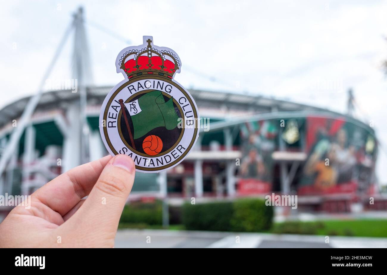 August 30, 2021, Santander, Spain. The emblem of the Racing de ...