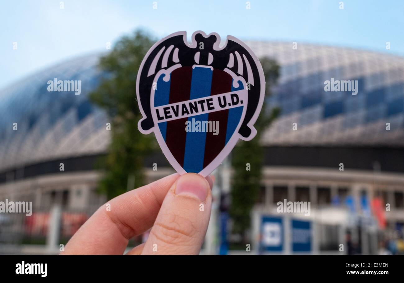 September 12, 2021, Valencia, Spain. The emblem of the football club ...
