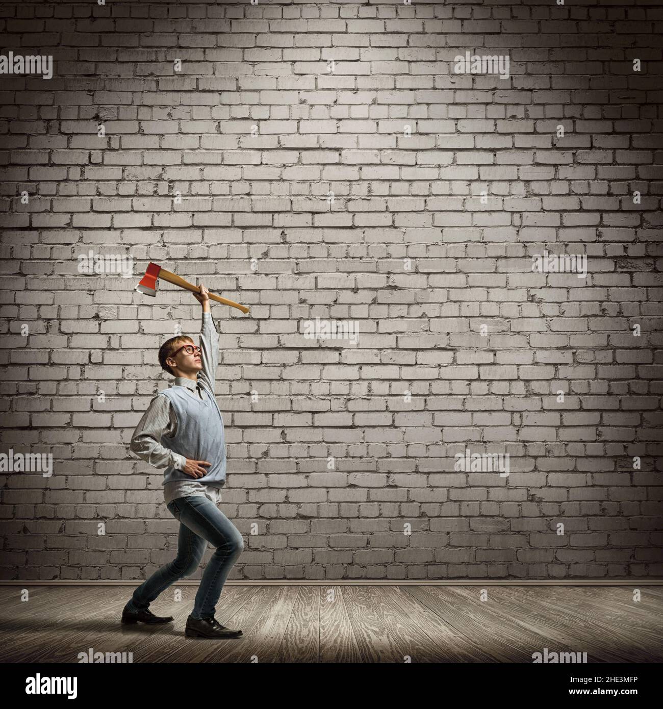 Boy holding hammer Stock Photo - Alamy