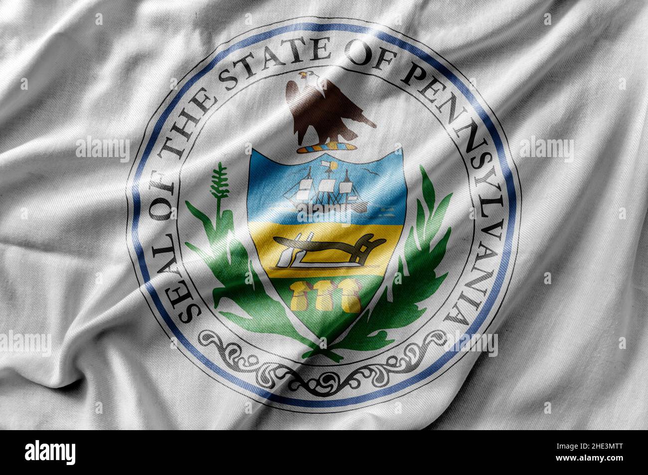 Waving detailed national US country state flag of Pennsylvania Seal ...