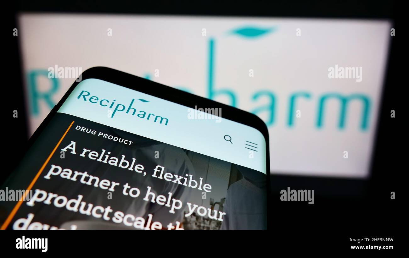 Mobile phone with website of Swedish pharmaceutical Recipharm AB on ...