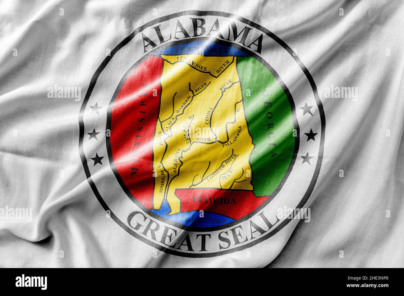 Waving detailed national US country state flag of Seal Alabama Stock ...