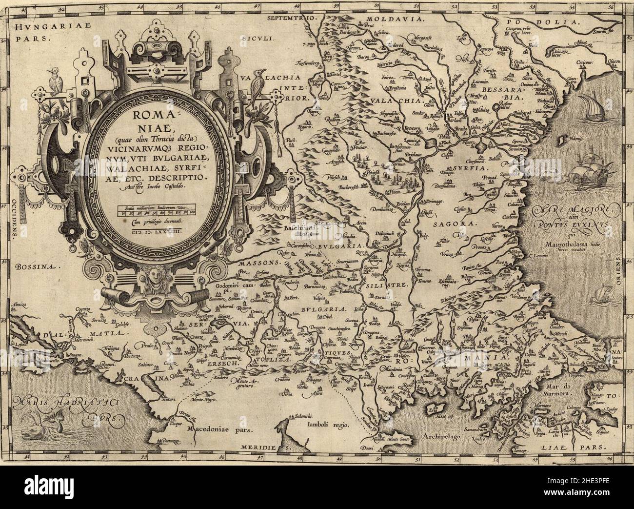 Romaniae - 16th century map of Romania Stock Photo - Alamy