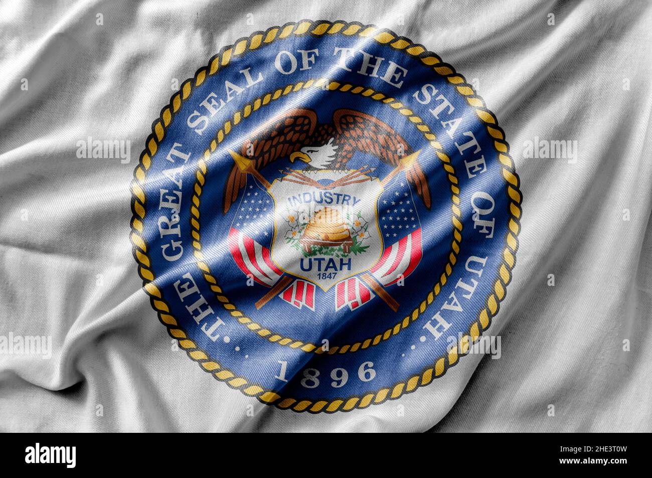 Waving detailed national US country state flag of Utah Seal Stock Photo ...