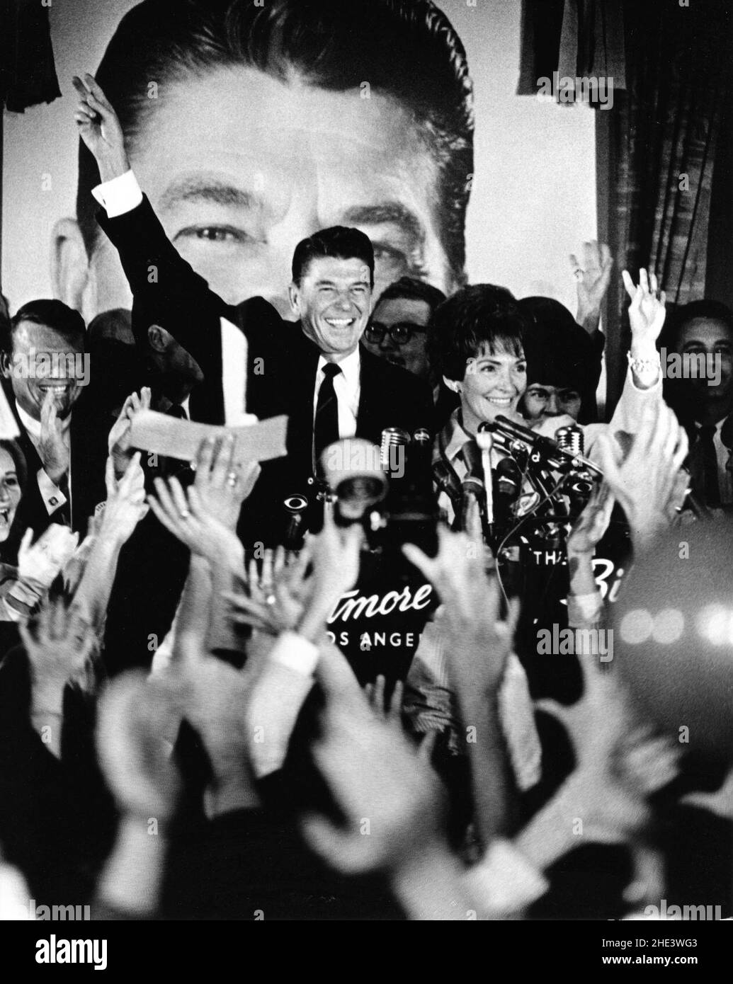 Ronald Reagan and Nancy Reagan at victory celebration for 1966 Governor ...