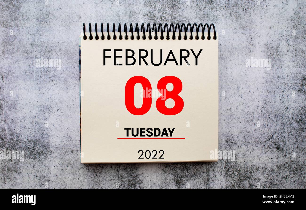 Save the Date written on a calendar - February 08 Stock Photo - Alamy