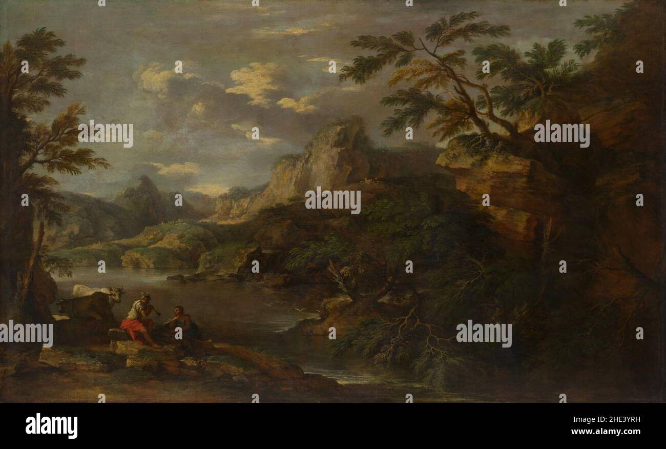 Rosa - Romantic landscape with Mercury and Argus, c. 1655-1660 Stock ...