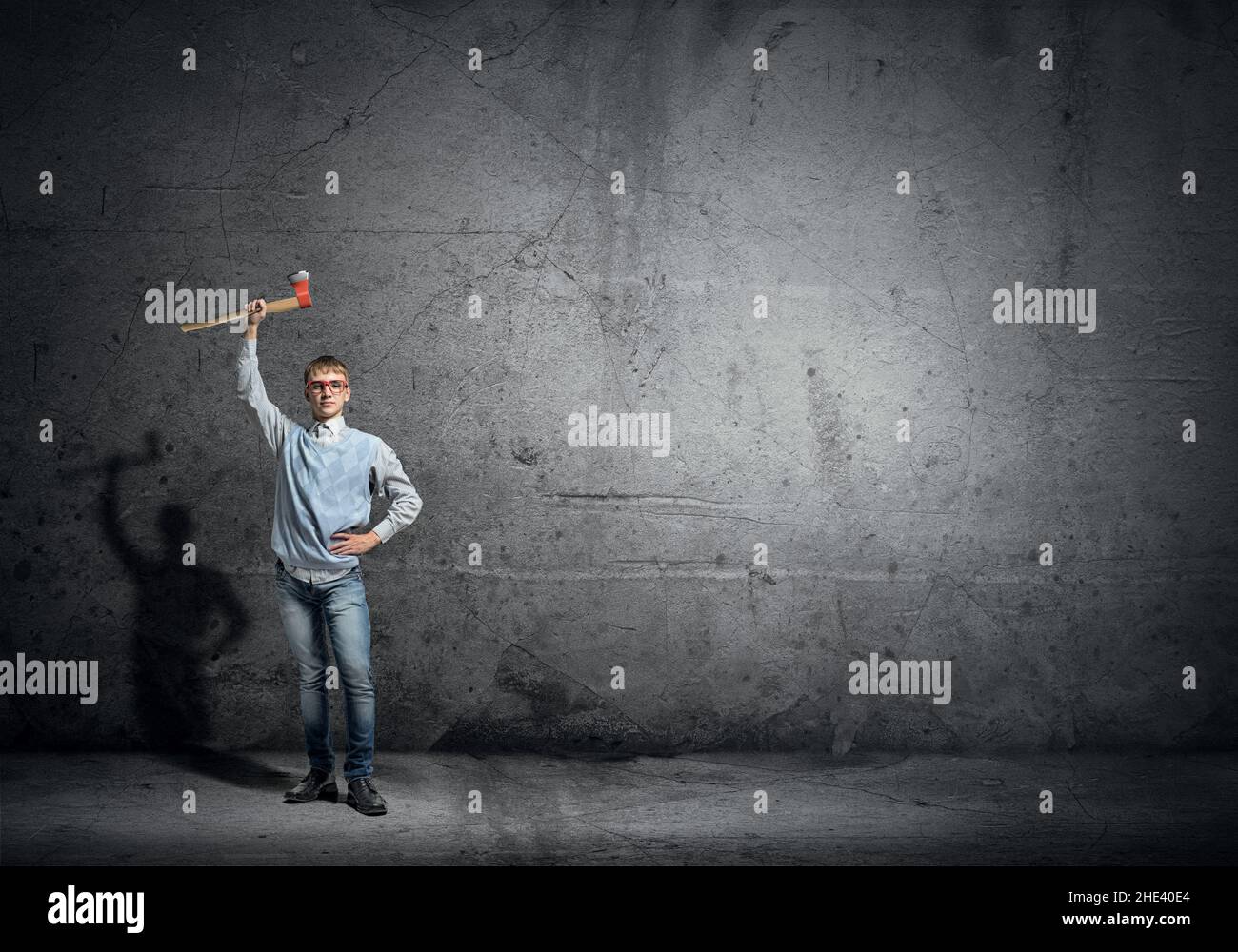 Boy holding hammer Stock Photo - Alamy