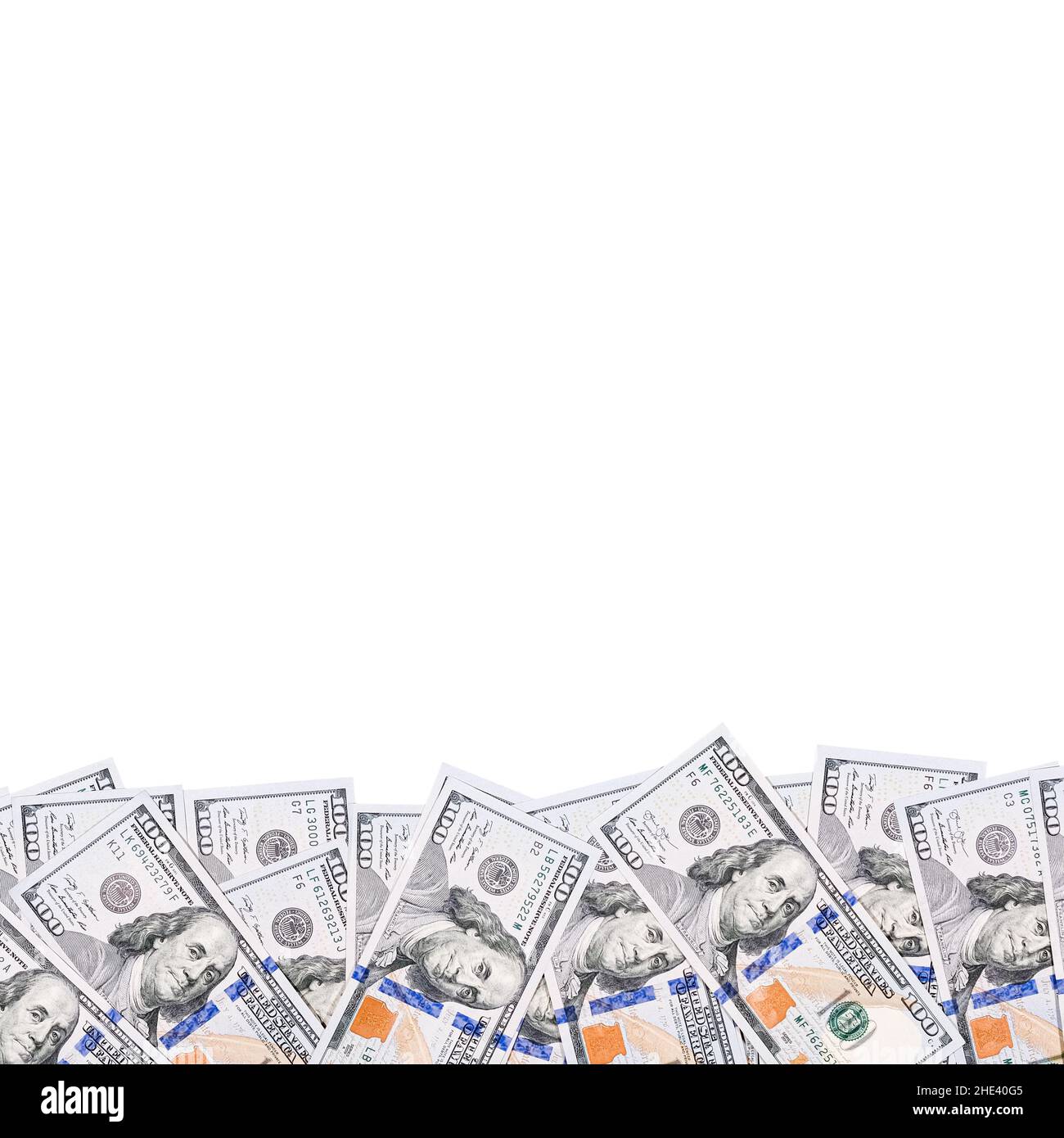 100 dollar bills wiggle on white background. Banner about money with ...