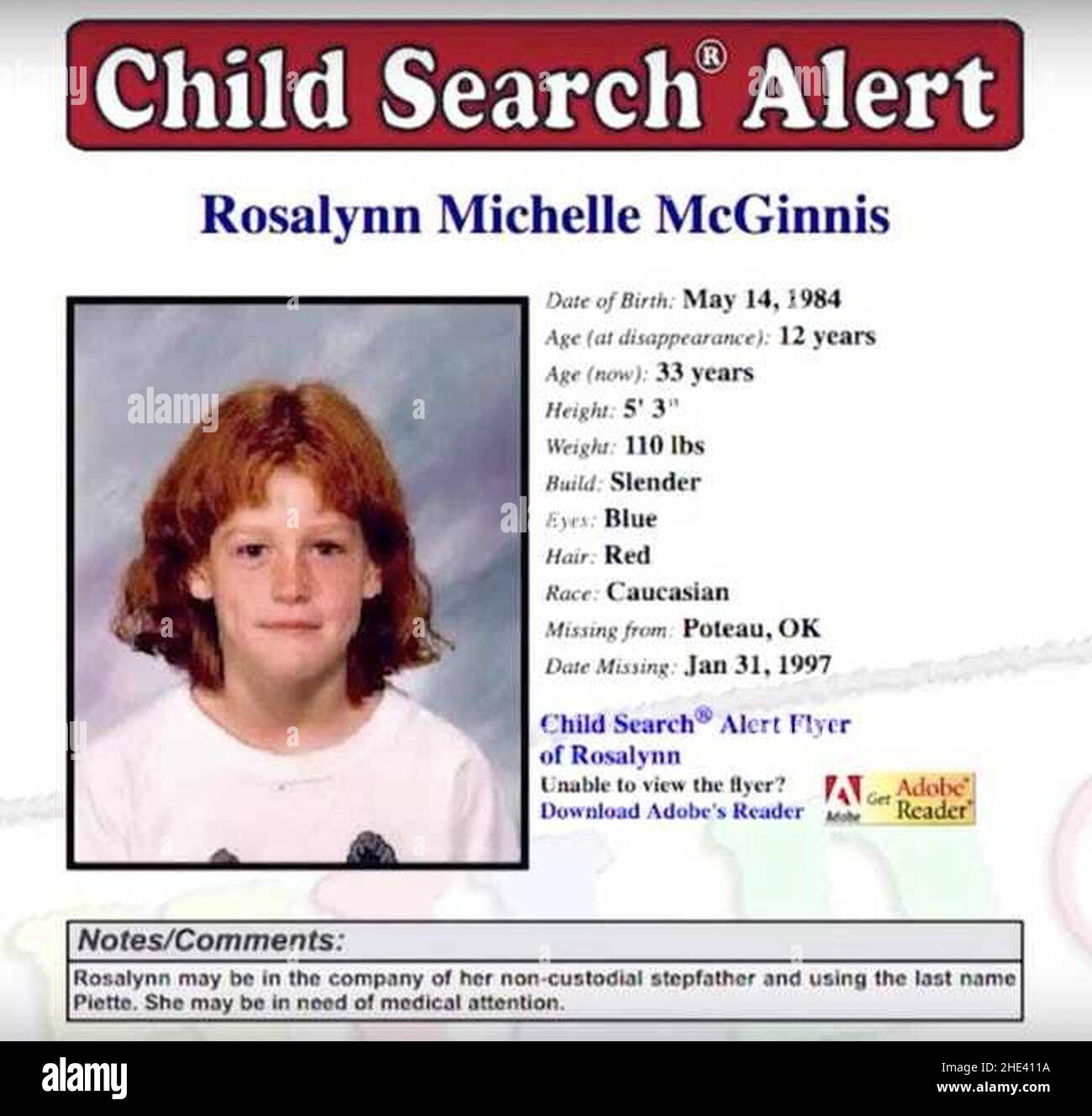 Rosalynn McGinnis kidnapping poster Stock Photo - Alamy