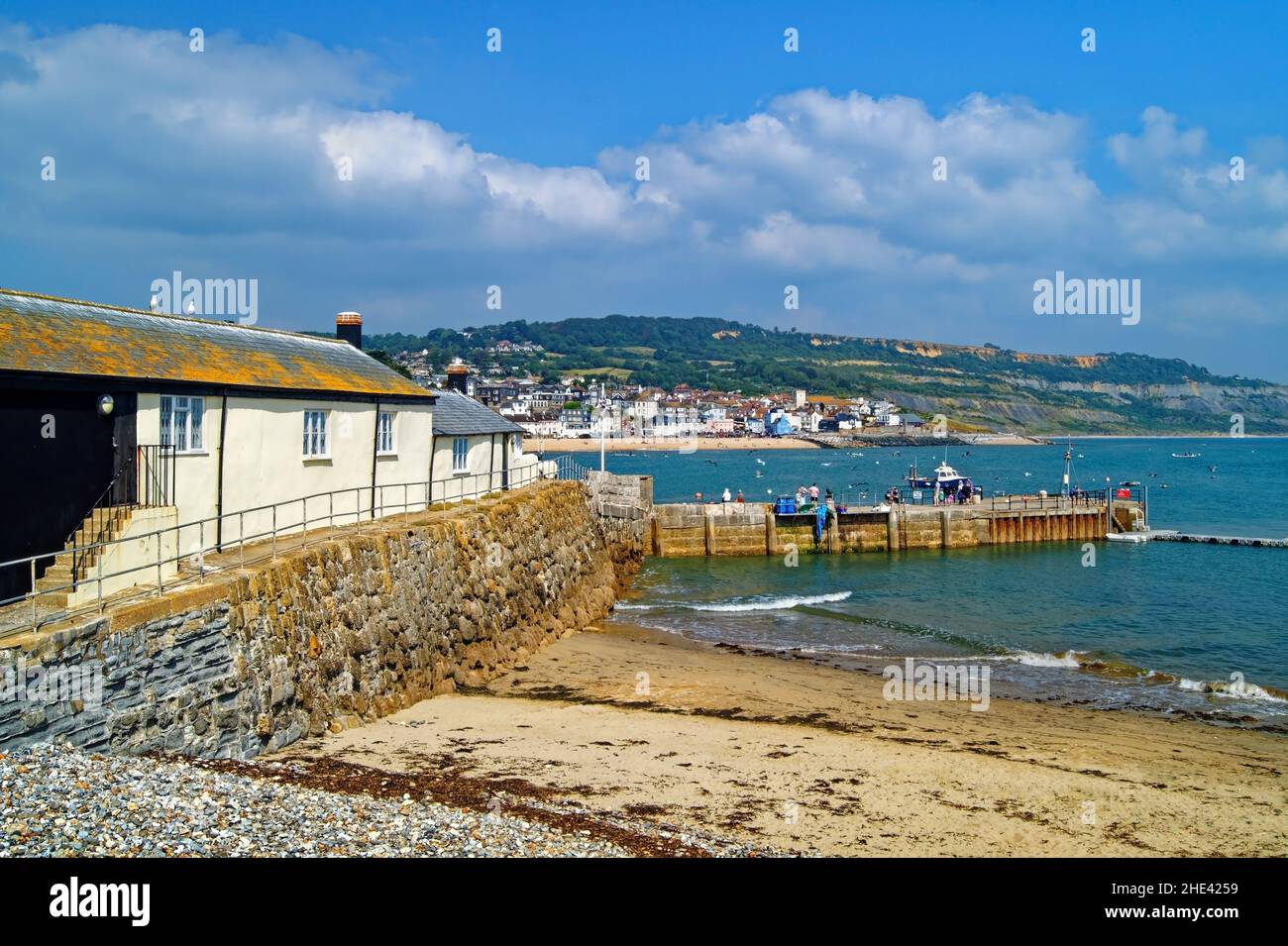 UK, Dorset, Lyme Regis, The Cobb Beach, Fishing and Boatmans College ...