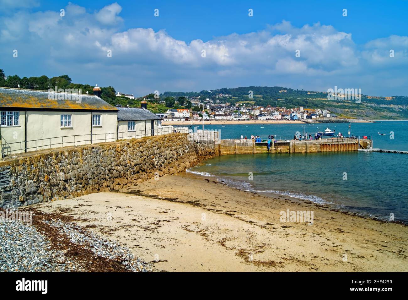 UK, Dorset, Lyme Regis, The Cobb Beach, Fishing and Boatmans College ...