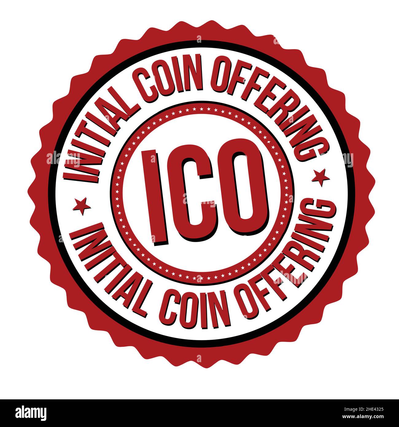 ICO ( Initial coin offering ) label or stamp on white background ...