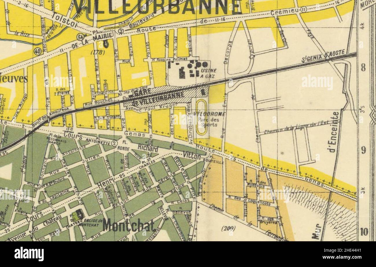 Route de Genas Velodrome, Old Map of Lyon, Villeurbanne Stock Photo - Alamy