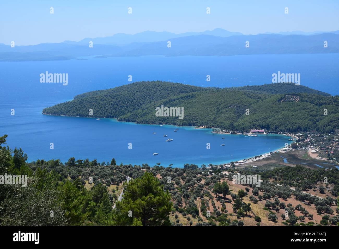 Aerial view of an amazing landscape of nature, Akyaka Akbuk Turkey ...