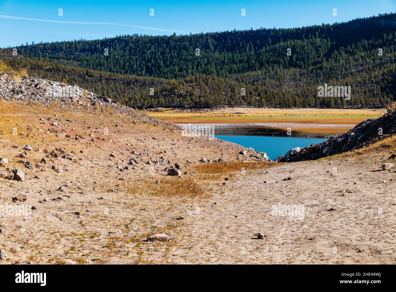 Extremely low & drought stricken Ochoco Reservoir; central Oregon; USA ...