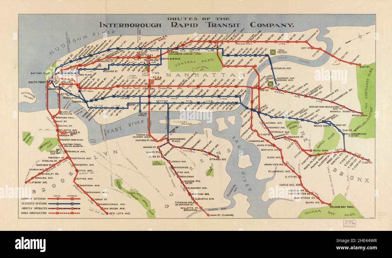 Routes of the Interborough Rapid Transit Company Stock Photo - Alamy