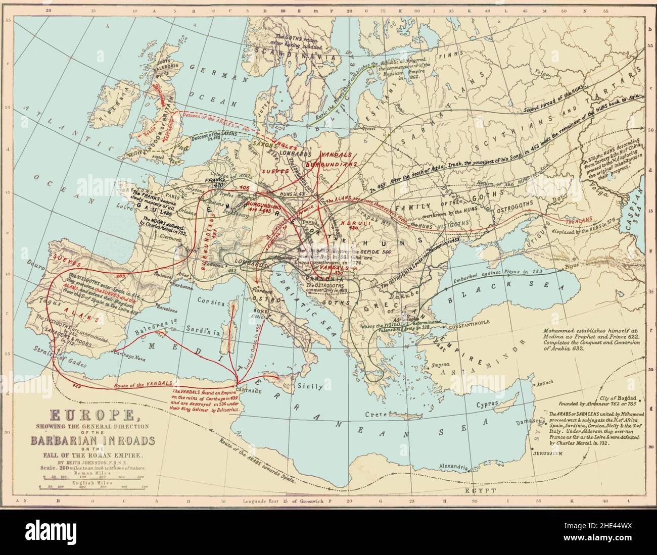 Routes of Barbarian Invasions Stock Photo - Alamy