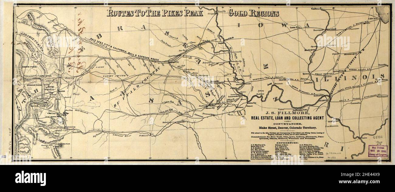 Routes to the Pikes Peak gold regions Stock Photo - Alamy