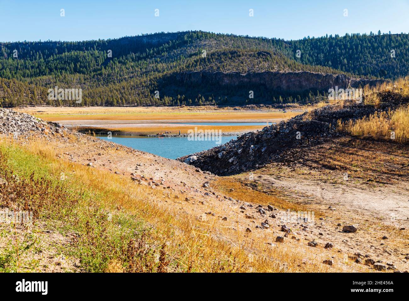Extremely low & drought stricken Ochoco Reservoir; central Oregon; USA ...
