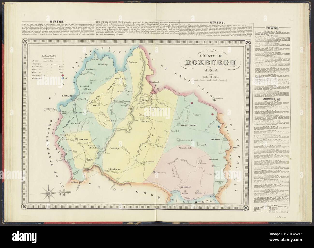 Roxburgh NSW county map 1872 Stock Photo - Alamy