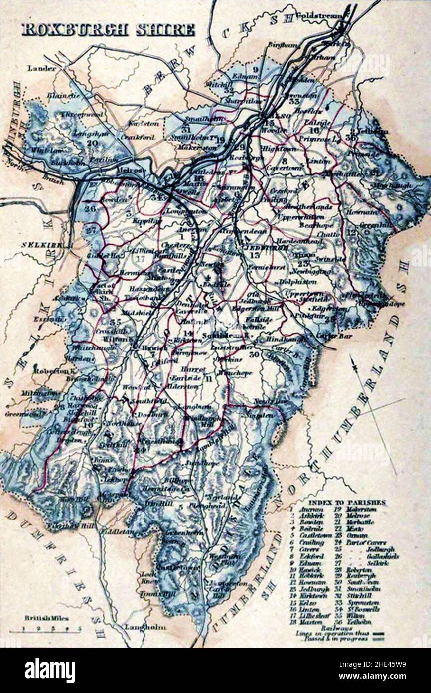 ROXBURGHSHIRE Civil Parish map a Stock Photo - Alamy