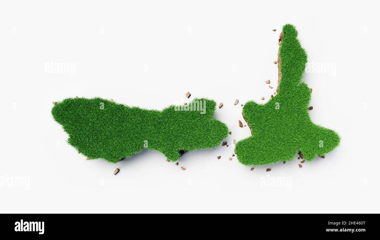 A 3d render of New Zealand Map Grass and ground texture on isolated ...