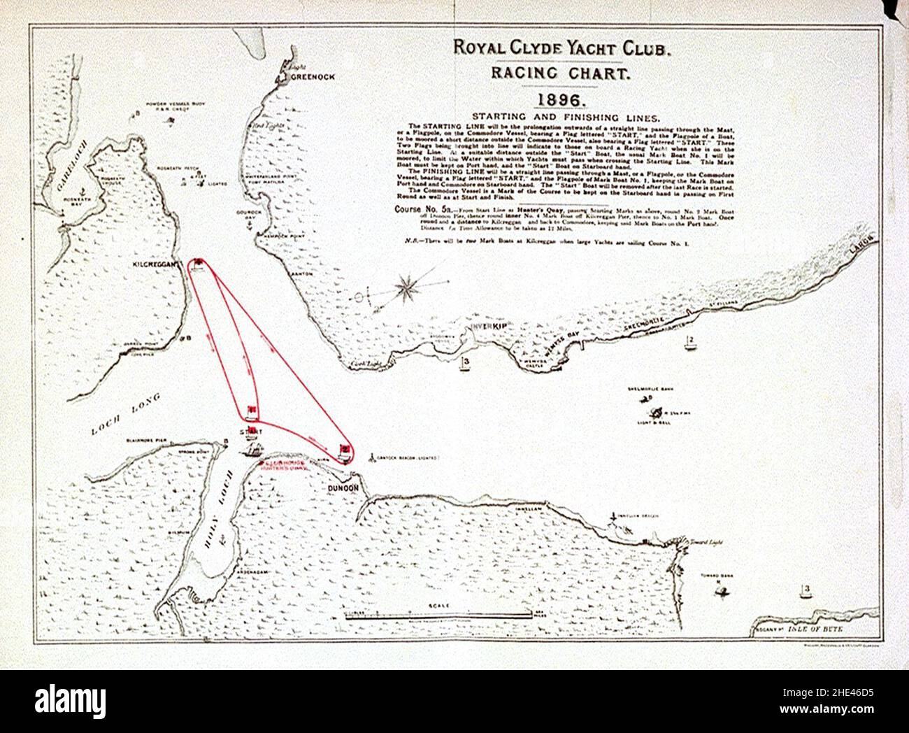 Royal Clyde Yacht Club. Racing Chart. 1896. Starting and Finishing ...