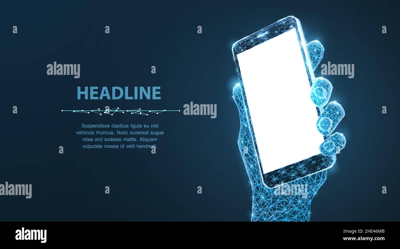 Mobile phone. Abstract polygonal wireframe closeup mobile phone with ...