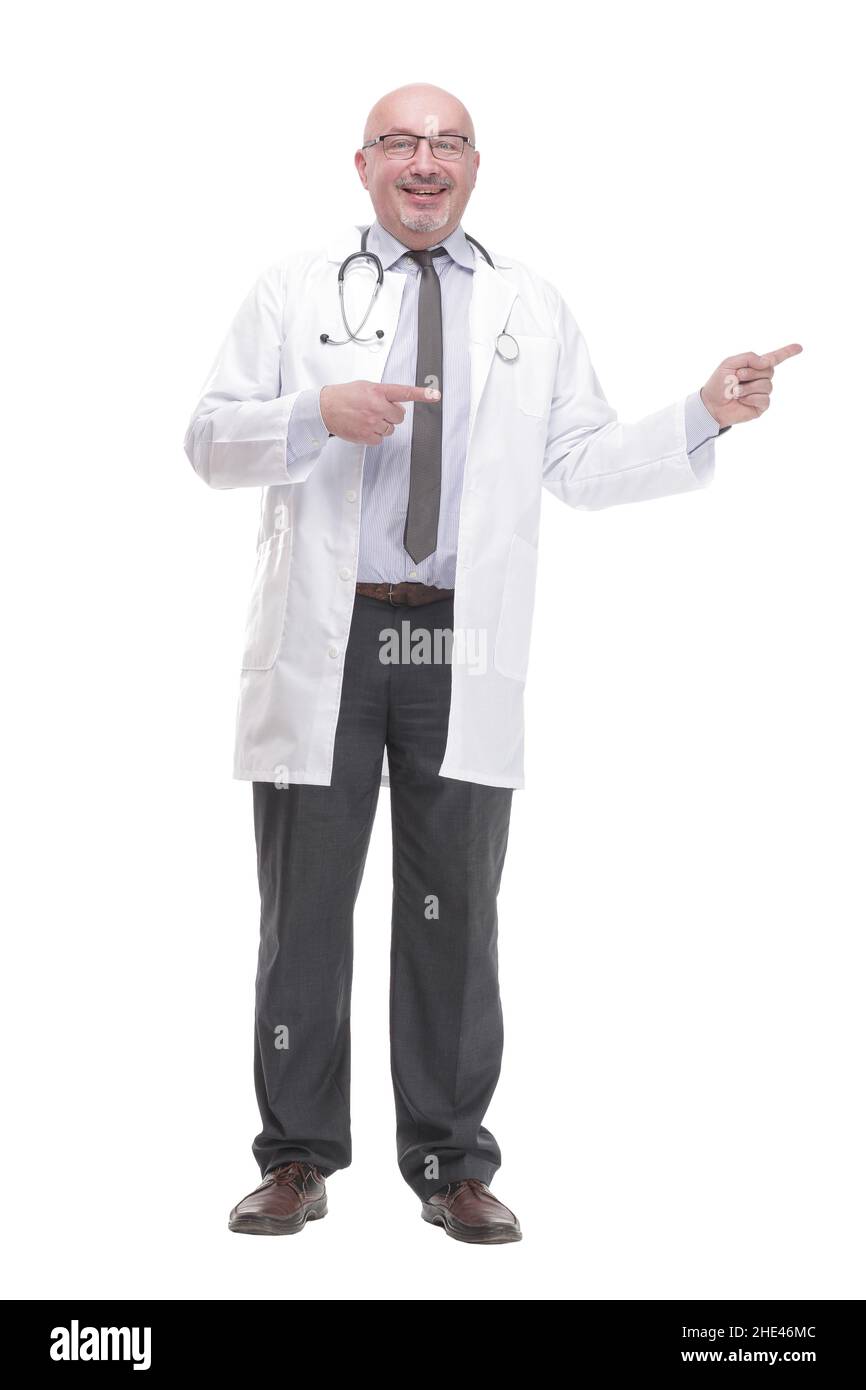 confident mature doctor pointing the right direction Stock Photo - Alamy