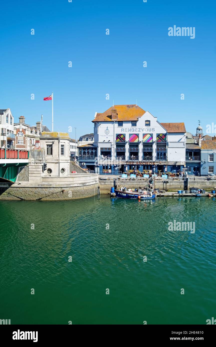 UK, Dorset, Weymouth, Harbour, Town Bridge and Custom House Quay Stock ...