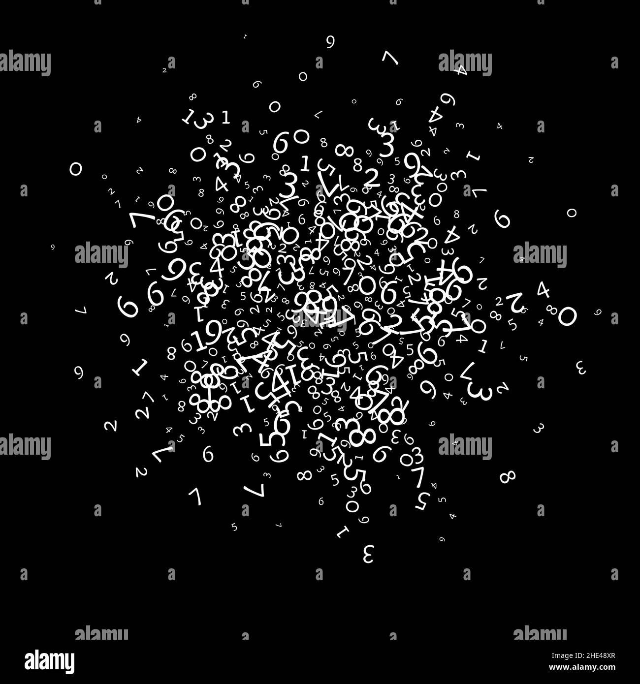 Falling numbers, big data concept. Binary white messy flying digits ...