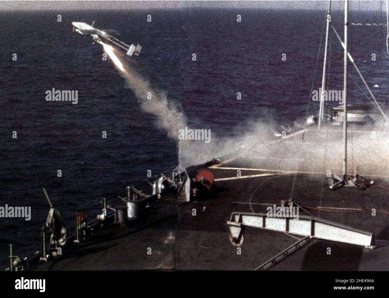 RQ-2 drone launch from USS Iowa (BB-61) c1987 Stock Photo - Alamy