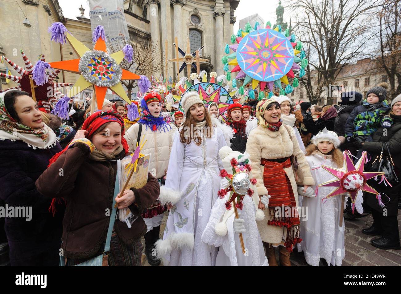Lviv, Ukraine. 08th Jan, 2022. Participants in a procession holding ...