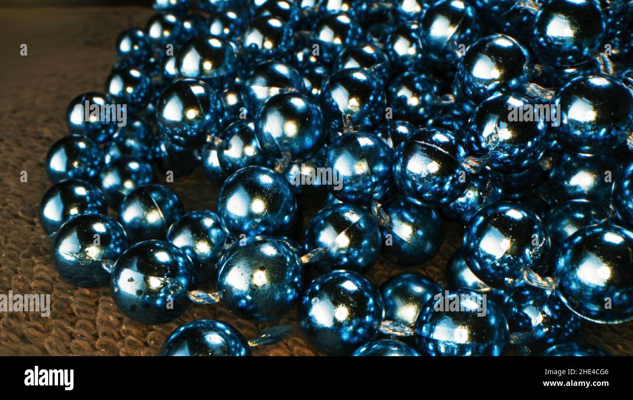 Close up of beads of blue color for decoration. Shining beautiful ...