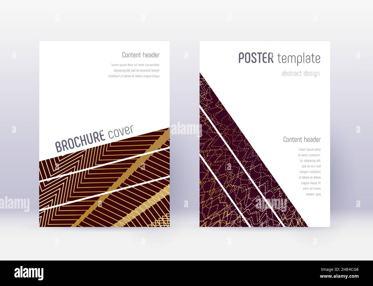 Geometric cover design template set. Gold abstract lines on maroon ...