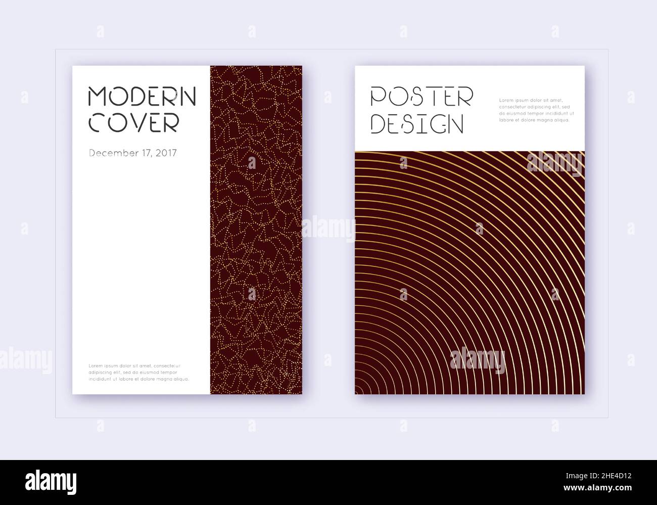 Minimal cover design template set. Gold abstract lines on maroon ...