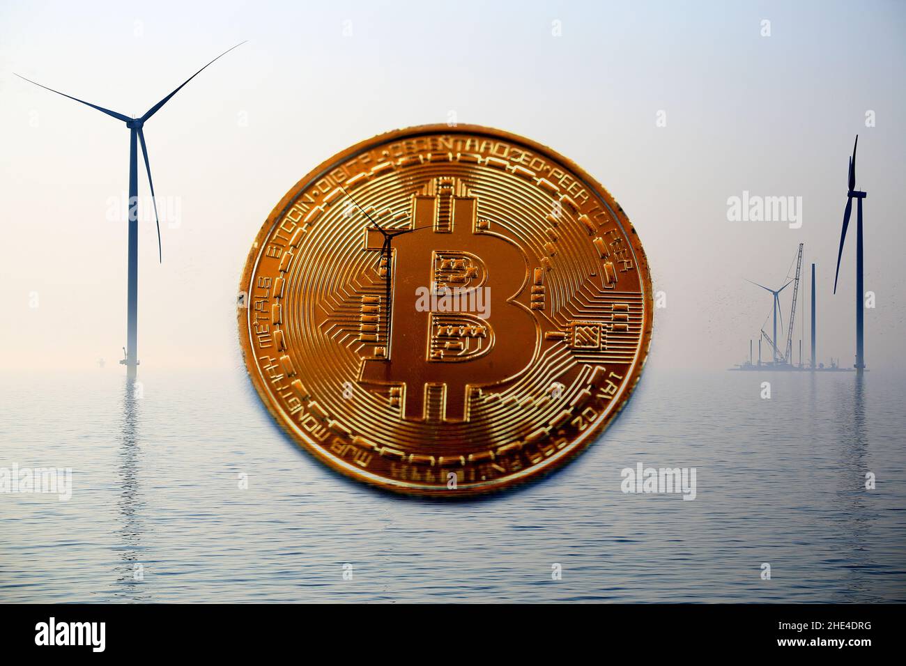 Cryptocurrency and power energy concept. Illustrative content ...