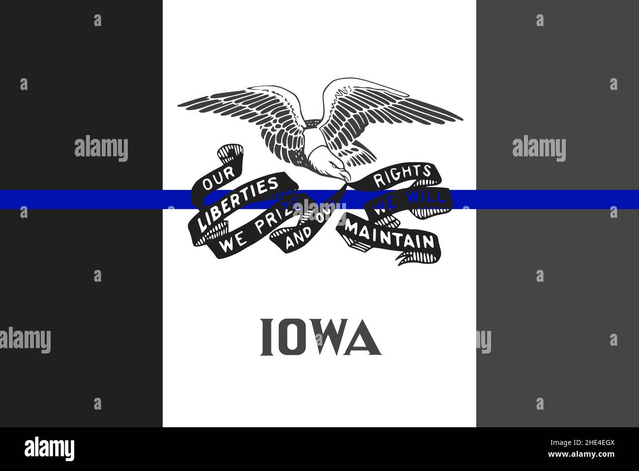 Top view of blue line flag of Iowa state, Usa. United states of America ...
