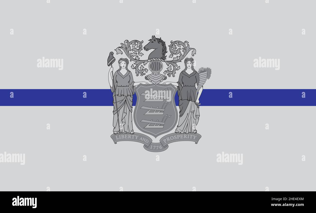 Top view of blue line flag of New Jersey state, Usa. United states of ...